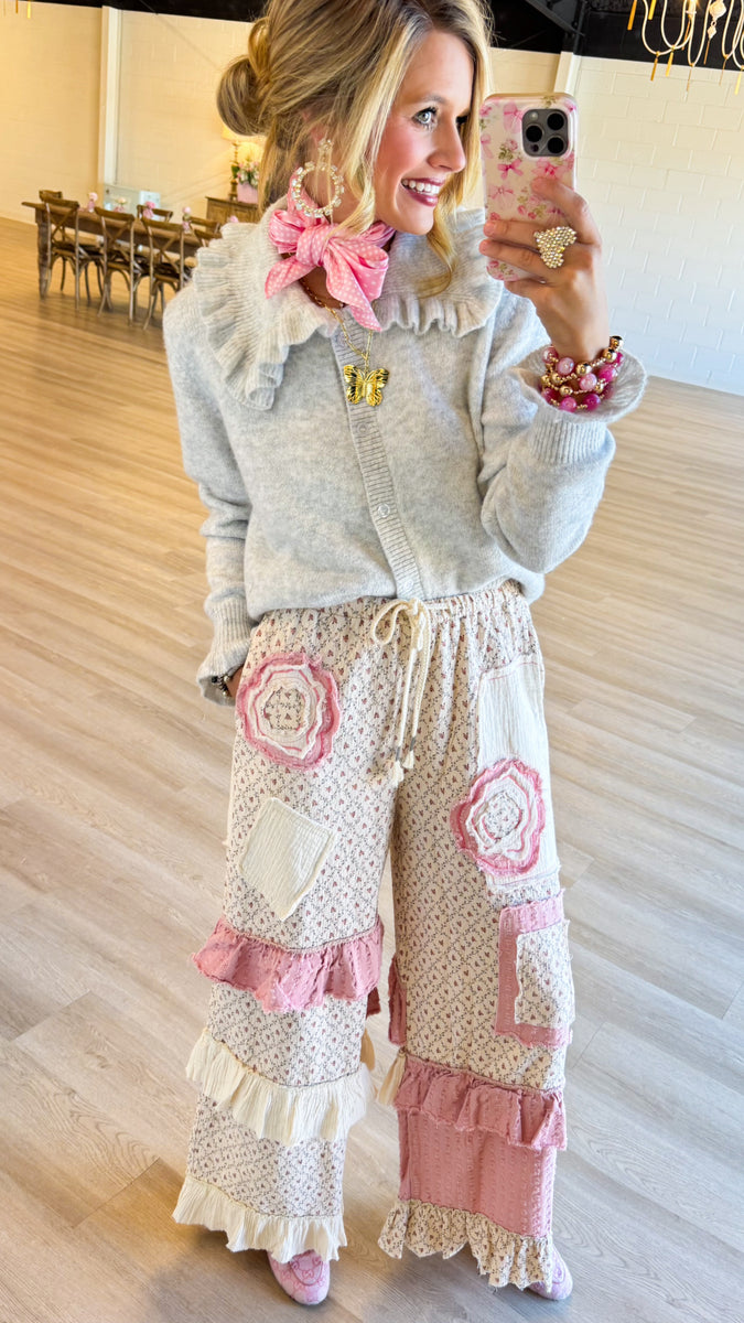 Natural and Pink Ruffle Patch Pants – Charlotte Heart Boutique