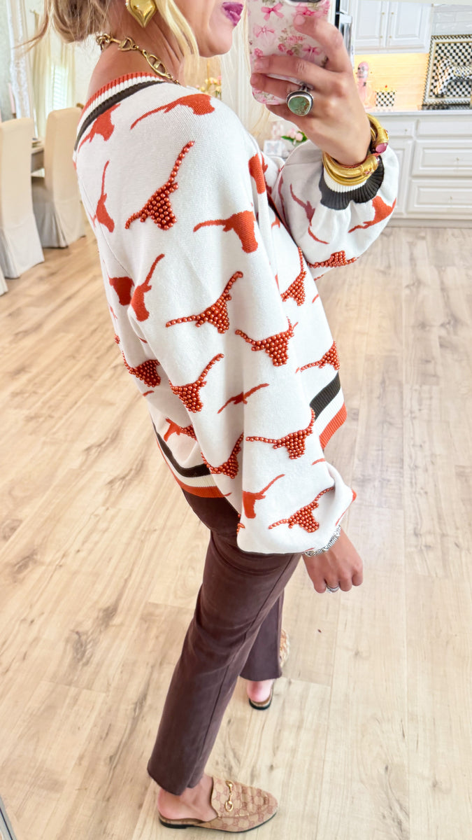 Queen Of Sparkle Licensed Longhorn Knit Mascot Rhinestone Cardigan ...